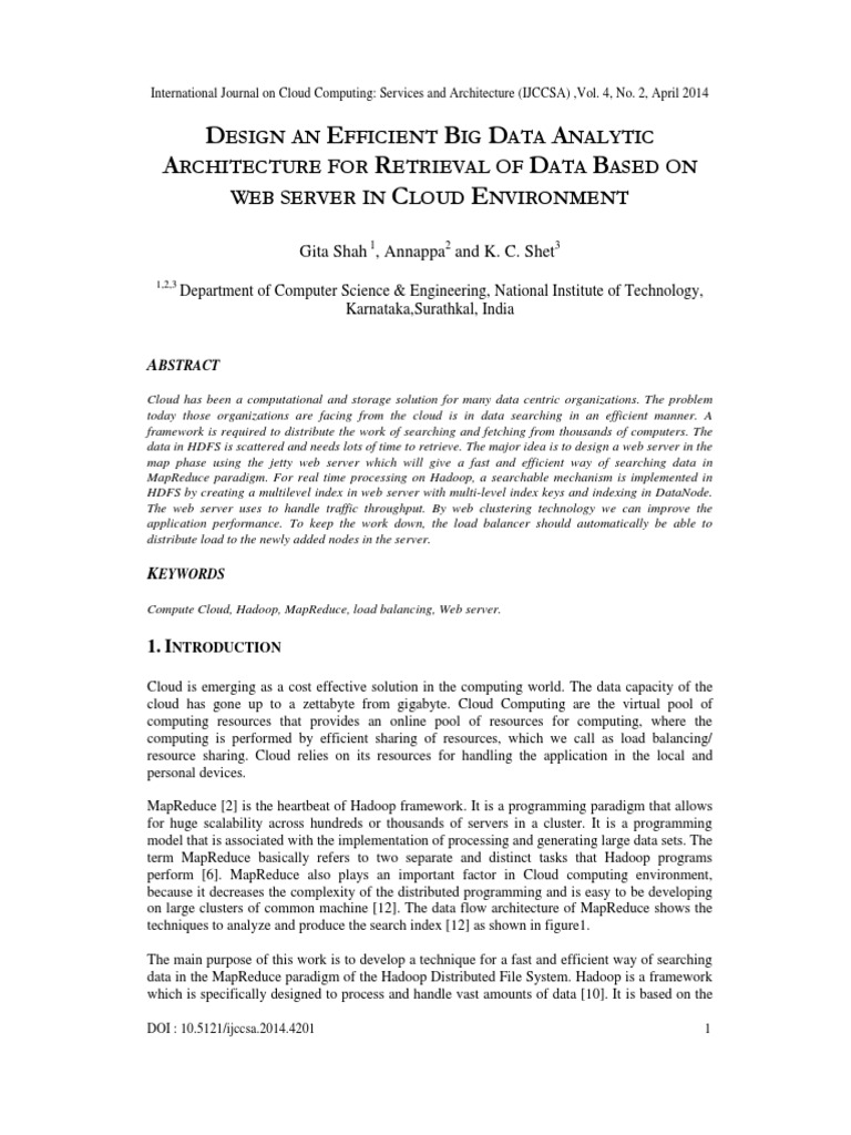 Design An Efficient Big Data Analytic Architecture For Retrieval of Data Based On Web Server in ...