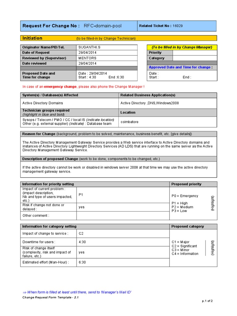 Request For Change No: RFC-domain-pool Initiation | PDF