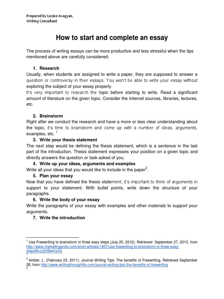 How To Start and Complete An Essay | PDF | Essays | Thesis