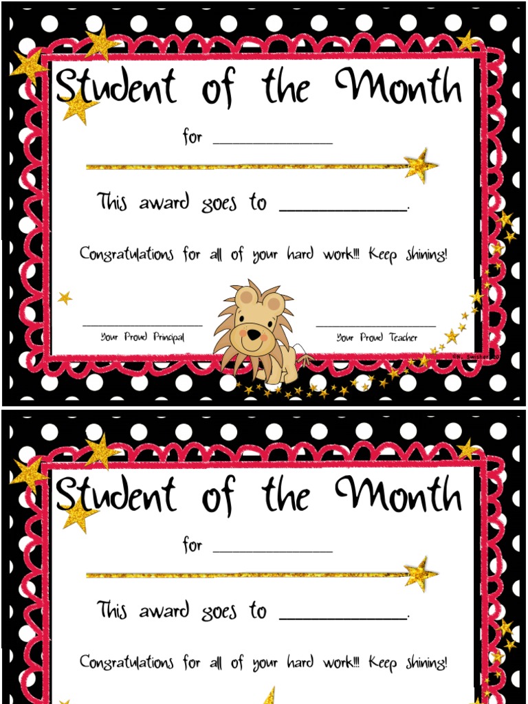 Student of the Month Certificate Template | PDF