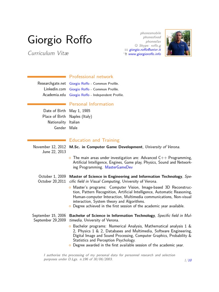Giorgio Roffo: Curriculum Vitæ | PDF | Visualization (Graphics ...