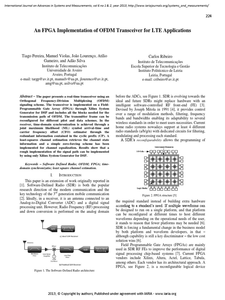 An FPGA Implementation of OFDM Transceiver For LTE Applications | PDF | Software Defined Radio ...