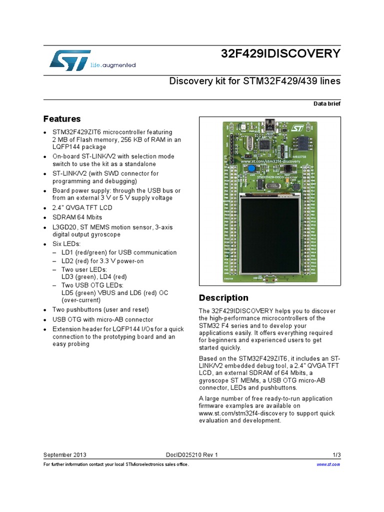 32F429Idiscovery: Discovery Kit For STM32F429/439 Lines | Download Free ...
