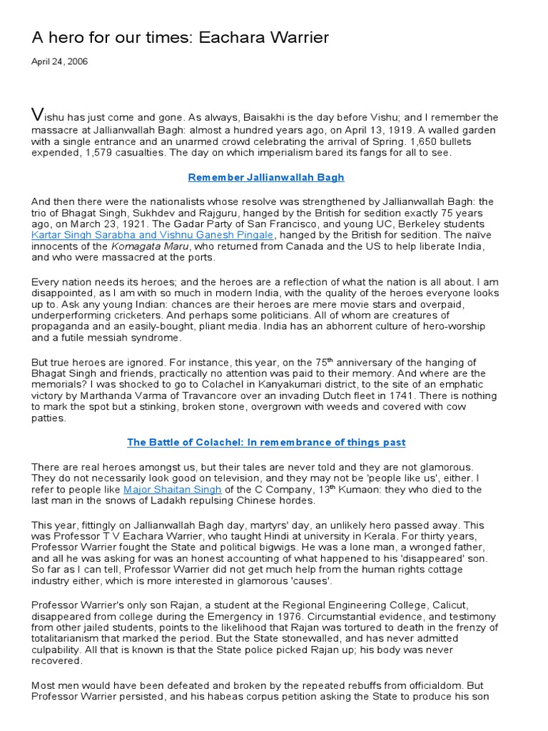 Remembering Professor Eachara Warrier | PDF | Massacre | Politics (General)