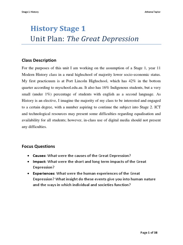 History Stage 1 Unit Plan | PDF | New Deal | Educational Assessment