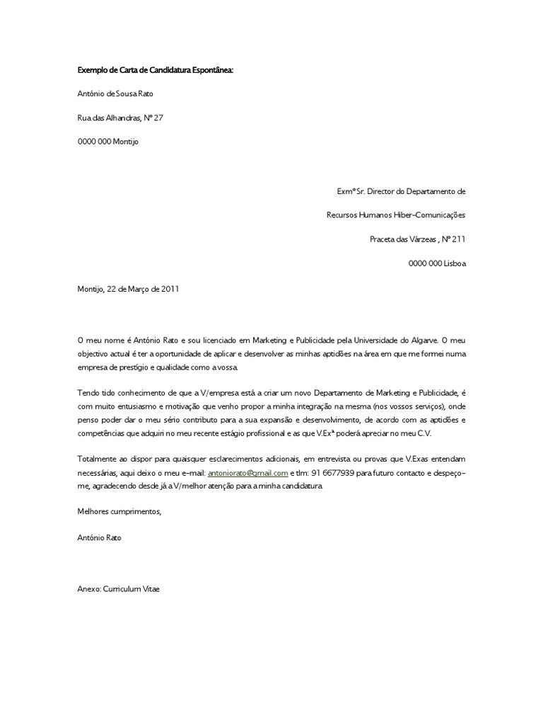 Exemplo de Carta de Candidatura Espontânea-Publicidade | PDF