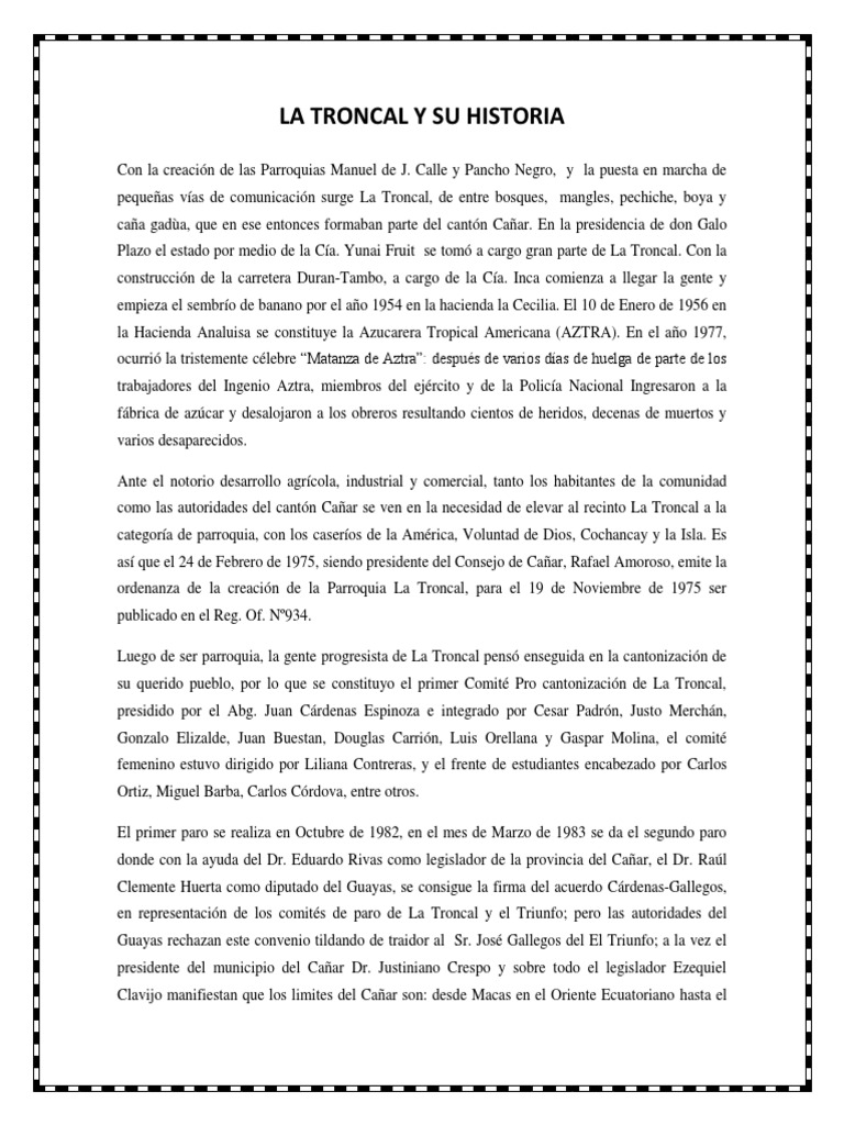 Historia del Cantón La Troncal | PDF | Alcalde | Gobierno