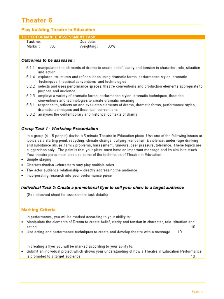 Playbuilding Theatre in Education Assessment Tasks | PDF | Theatre ...