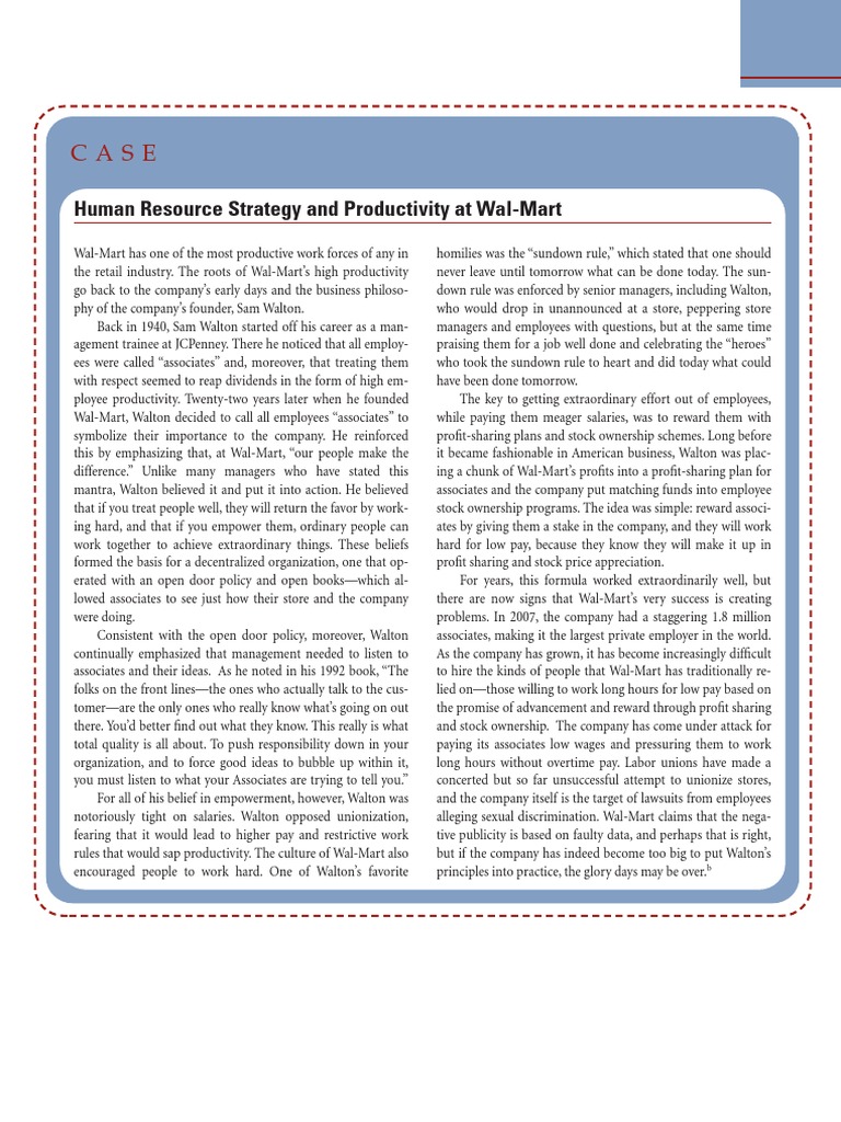 Human Resource Strategy and Productivity at Wal-Mart | PDF | Walmart ...