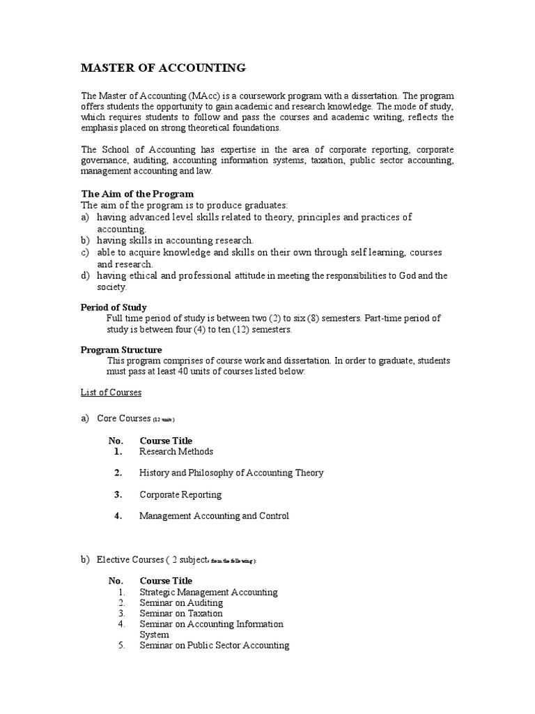 Master of Accounting: The Aim of The Program | PDF | Thesis | Accounting