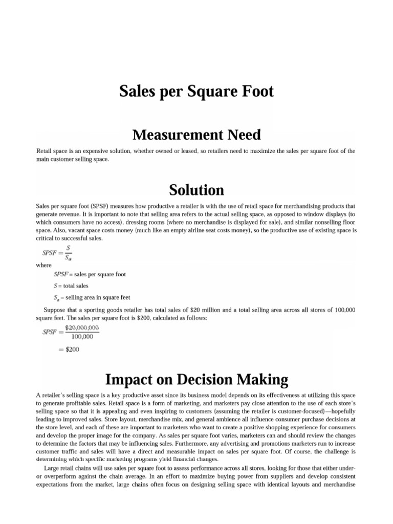 Maximizing Retail Space Productivity with Sales per Square Foot | PDF ...