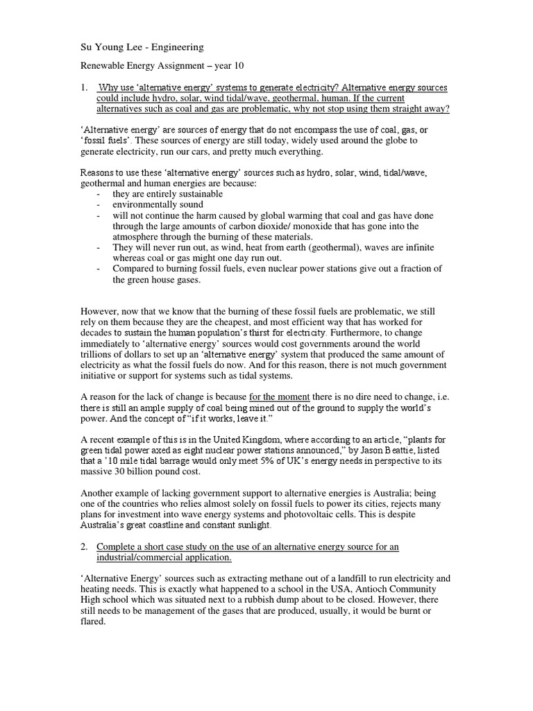 Renewable Energy Assignment | PDF | Energy Development | Fuels