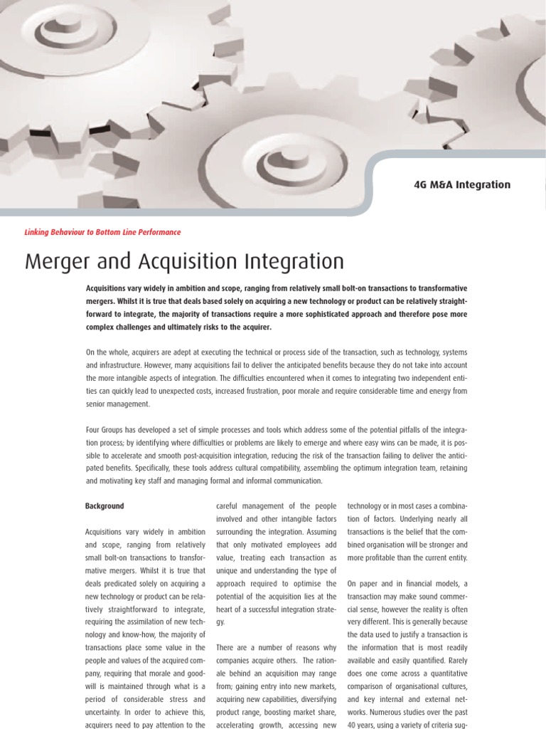 Merger and Acquisition Integration - Four Groups | PDF | Mergers And ...