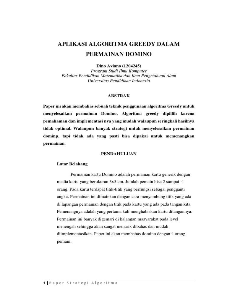 Aplikasi Algoritma Greedy Dalam Permainan Domino | PDF