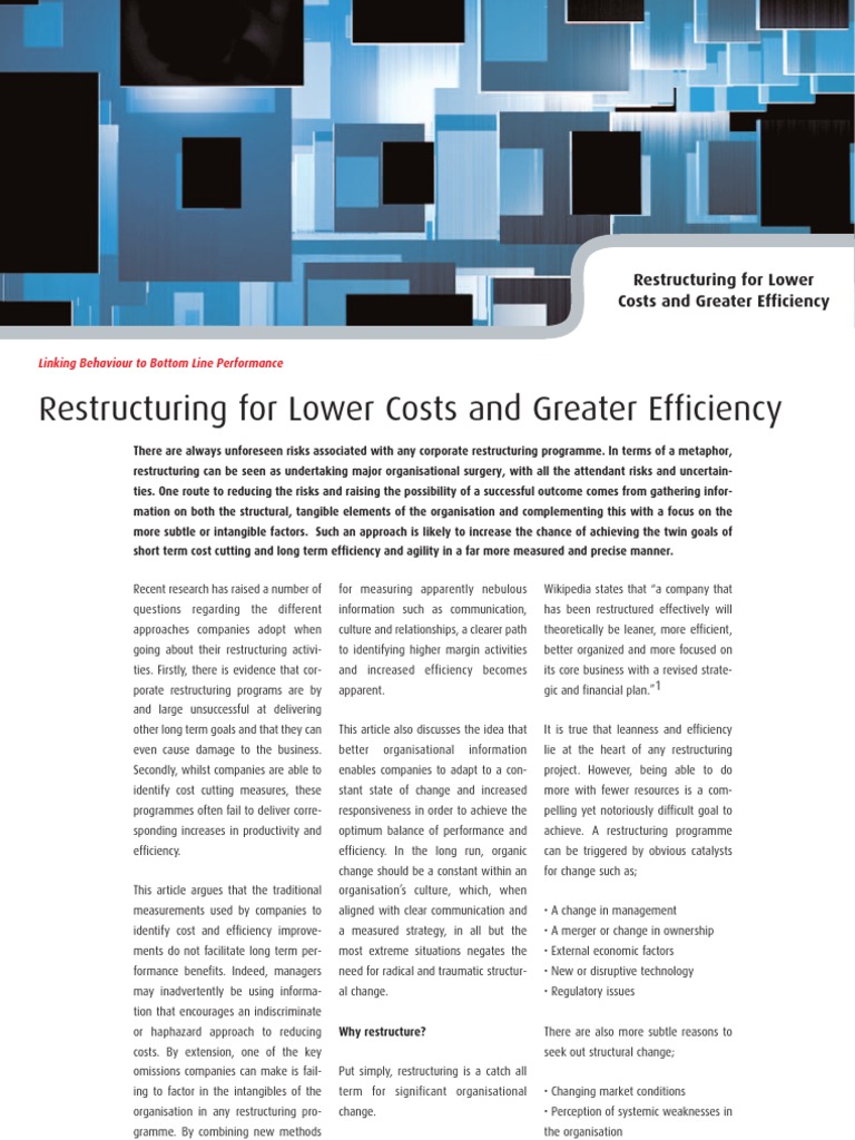 Restructuring For Lower Costs and Greater Efficiency - Four Groups ...