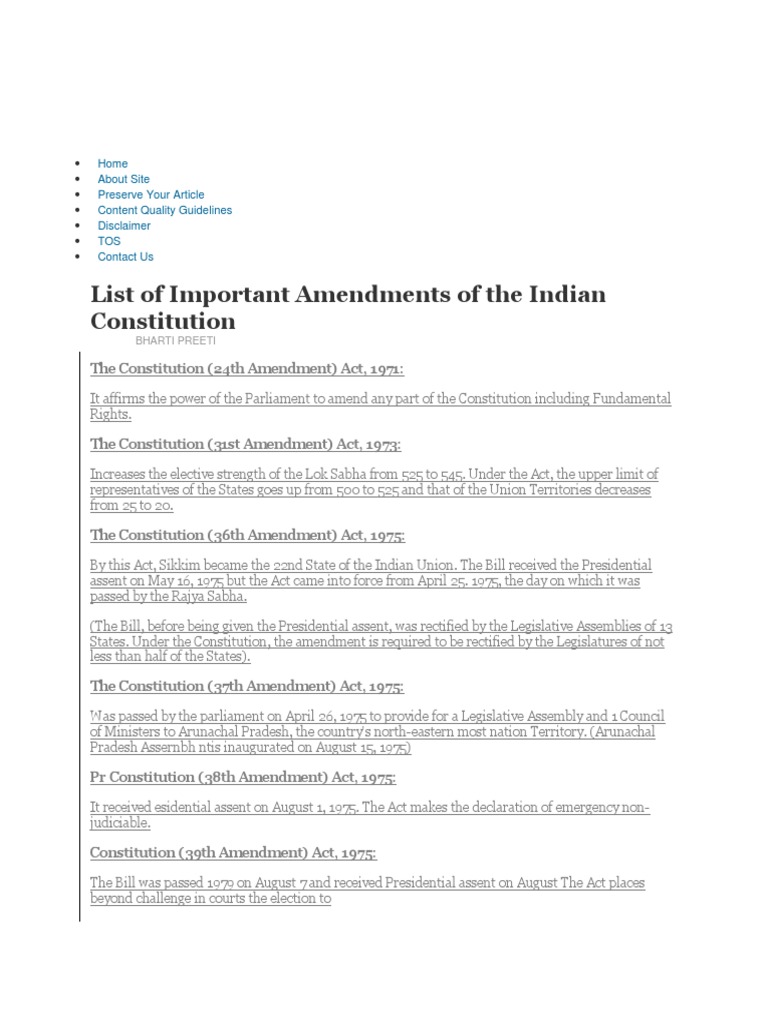 List of Important Amendments of The Indian Constitution | PDF ...