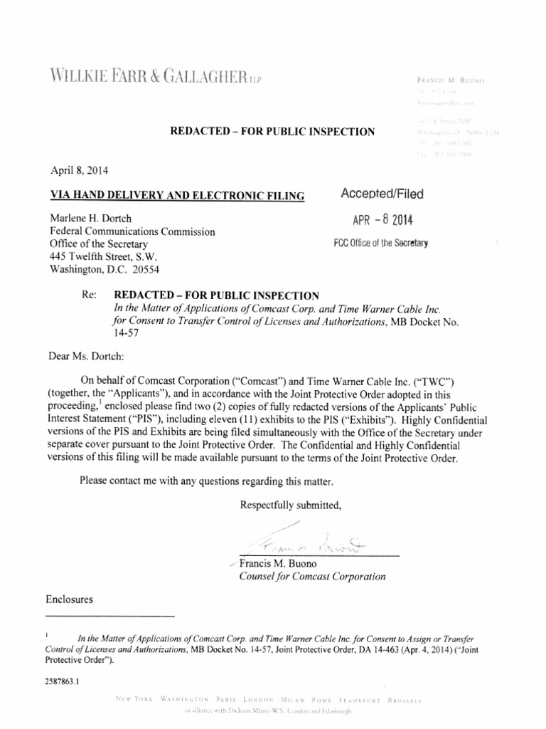 Comcast-Time Warner Cable Merger Application To FCC (April 8, 2014 ...