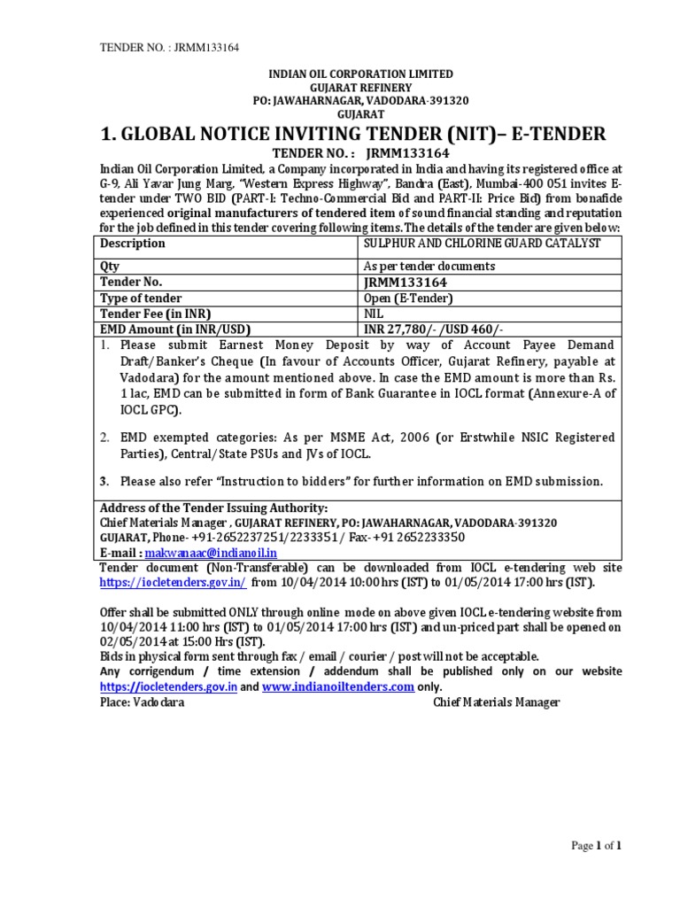 Global Notice Inviting Tender (Nit) - E-Tender | PDF | Gujarat | Financial System