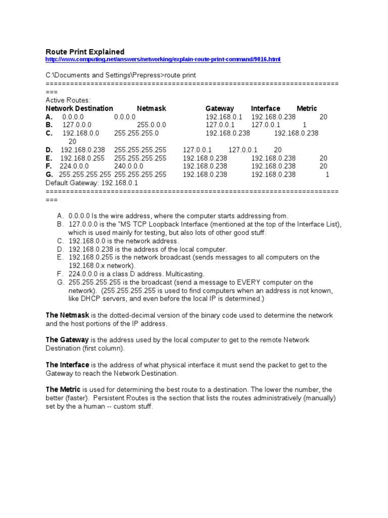 Route Print Explained | PDF