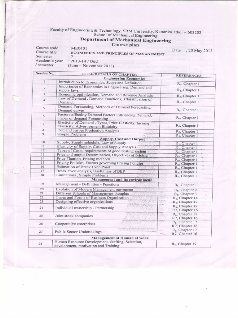 Engineering Economics Course Plan | PDF | Demand | Scientific Theories