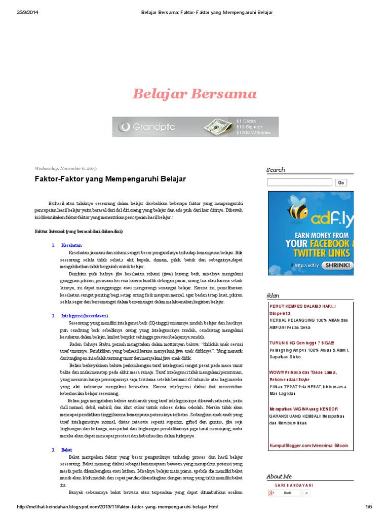 Faktor-Faktor Yang Mempengaruhi Belajar PDF | PDF