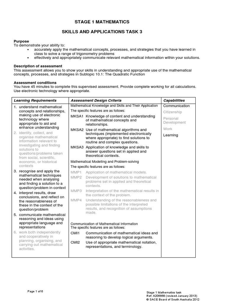 Stage 1 Mathematics Skills and Applications Task 3: Purpose | PDF ...