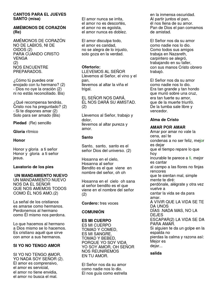 Cantos para El Jueves Santo | eucaristía | Cristo (título)