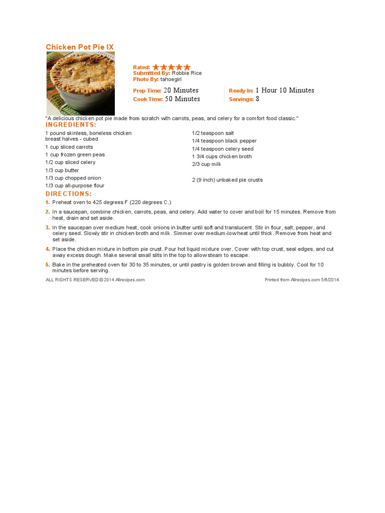Chicken Pot Pie IX Recipe | PDF