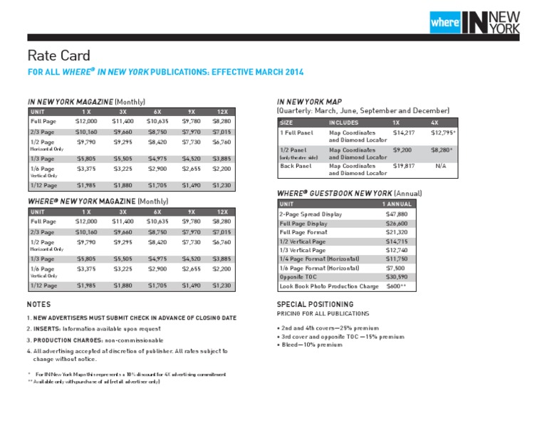 2014 Rate Card | PDF