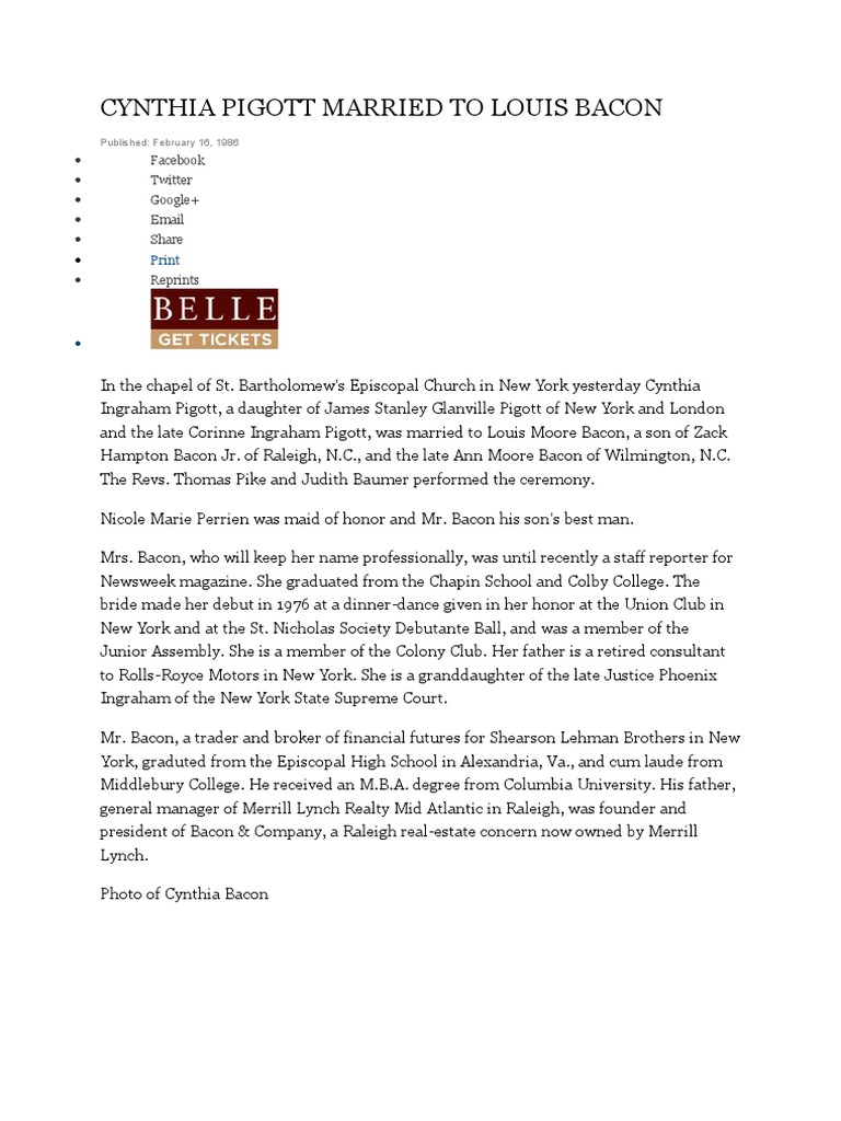 Cynthia Pigott Married To Louis Bacon | PDF