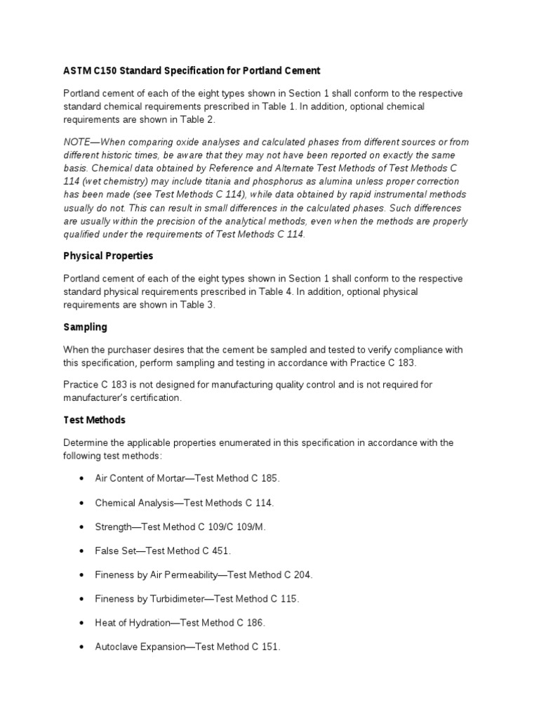 ASTM C150: Portland Cement Standards | PDF | Specification (Technical ...