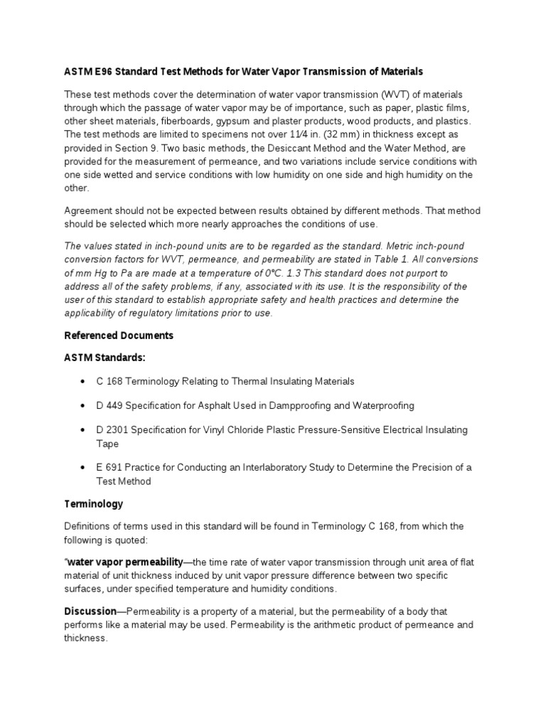 ASTM E96 Standard Test Methods For Water Vapor Transmission of ...