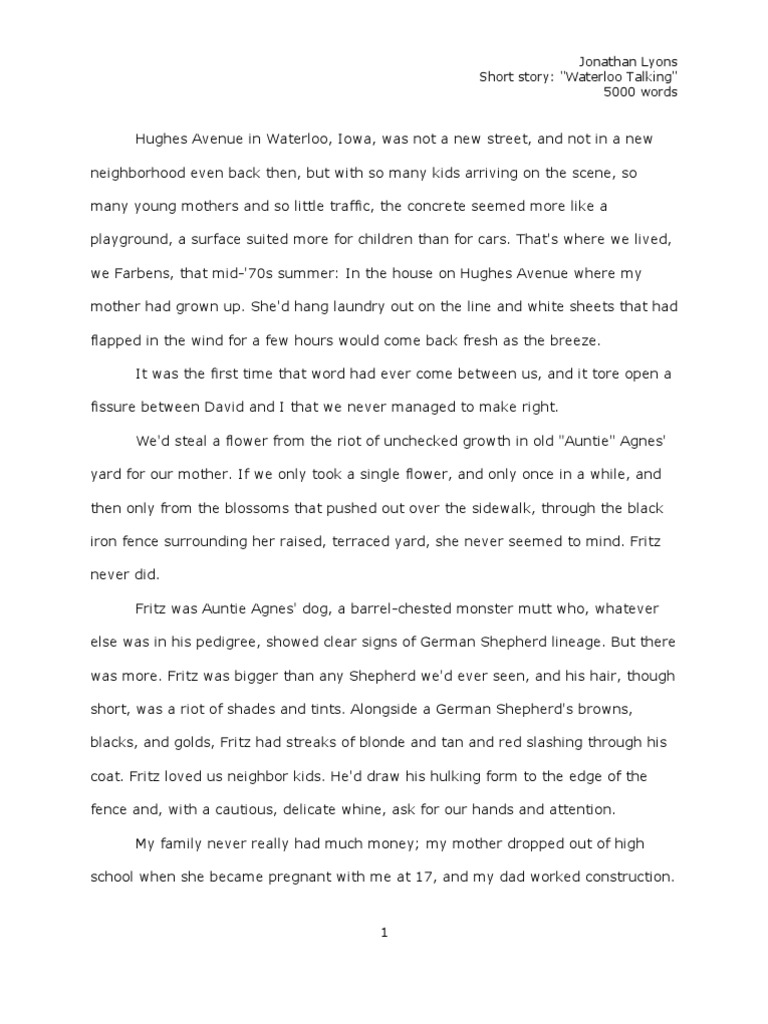 Jonathan Lyons Short Story: "Waterloo Talking" 5000 Words | PDF | Nature