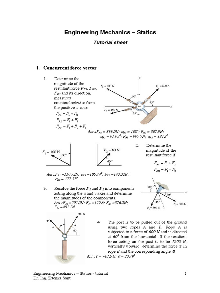 1 Tutorial - Concurrent Forces | PDF | Cartesian Coordinate System ...