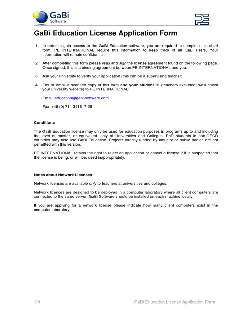 GaBi Education License Application Form | PDF | Application Software ...