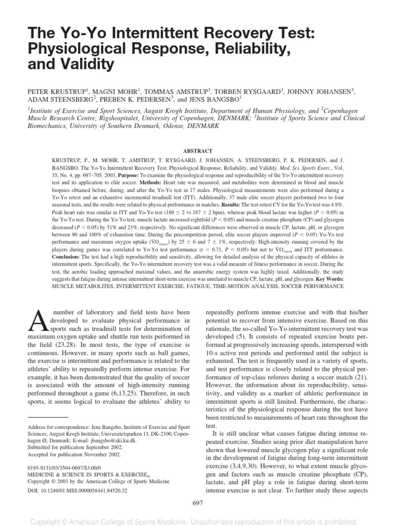 The Yo-Yo Intermittent Recovery Test | PDF | Aerobic Exercise | Heart Rate