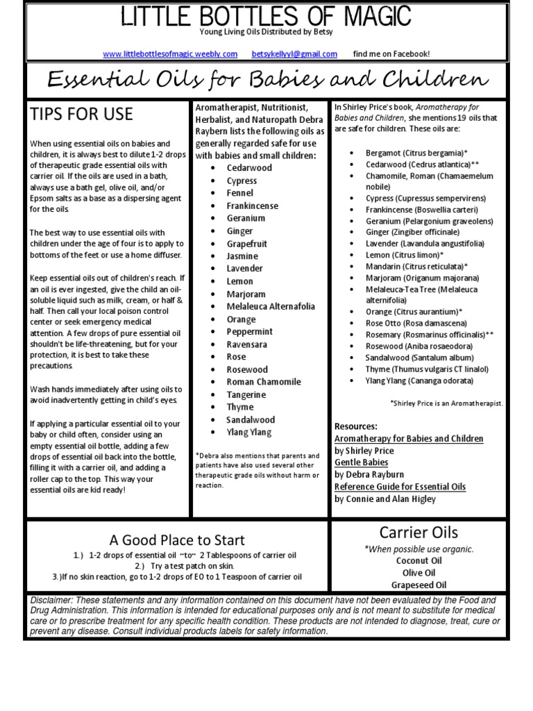 Essential Oils For Babies and Children Handout | PDF | Aromatherapy ...