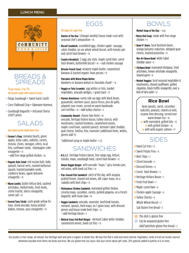 Lunch Menu - Community Food & Juice | PDF | Salad | Food And Drink