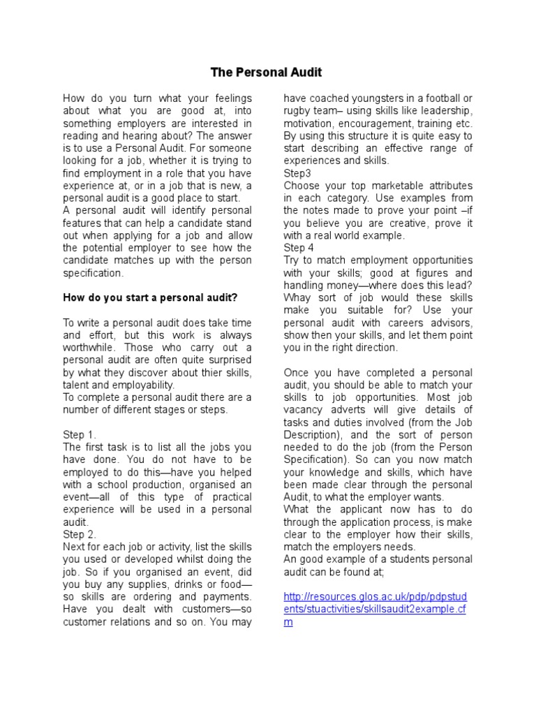 Personal Audit | PDF | Cognition | Business