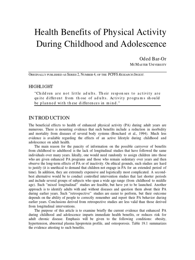 Childhood Physical Activity Benefits | PDF | Hypertension | Physical ...