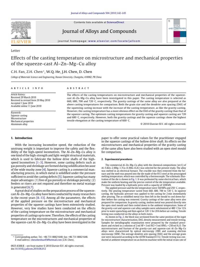 Effects of The Casting Temperature On Microstructure and Mechanical Properties of The Squeeze ...