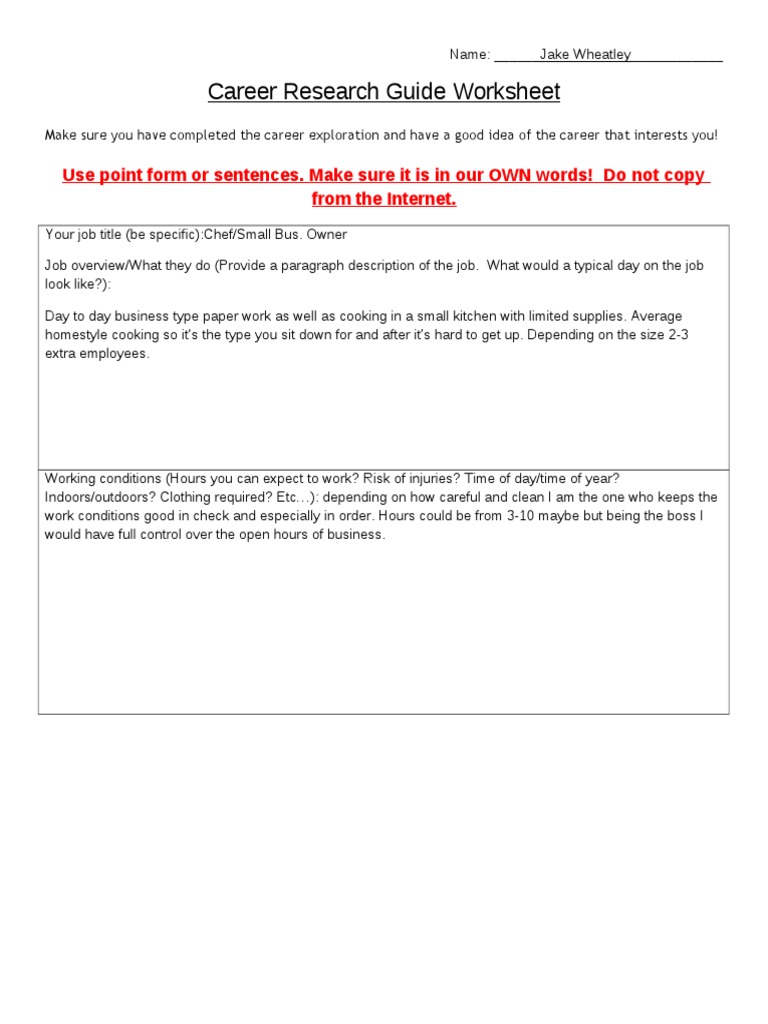 Career Research Guide Worksheet2013 | PDF | Computing And Information ...
