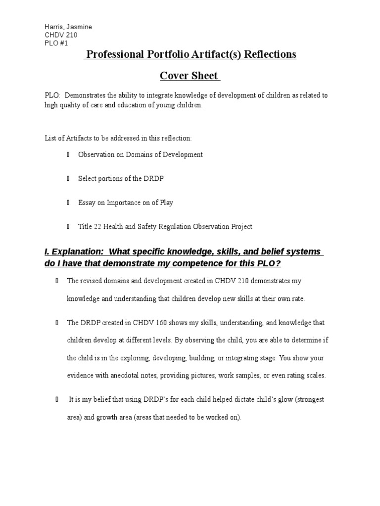 Portfolio Cover Sheet With Explanations 9 13-1 | PDF | Child ...