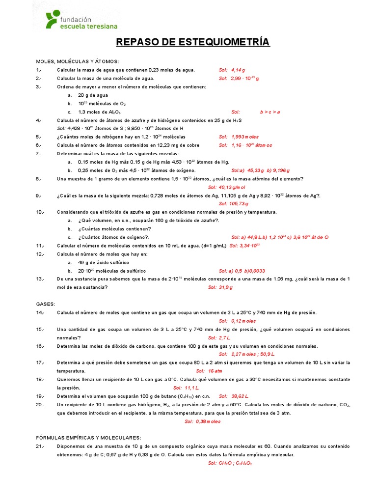 Ejercicios de Estequiometria 2010 11 | PDF | Mole (Unidad) | Gases