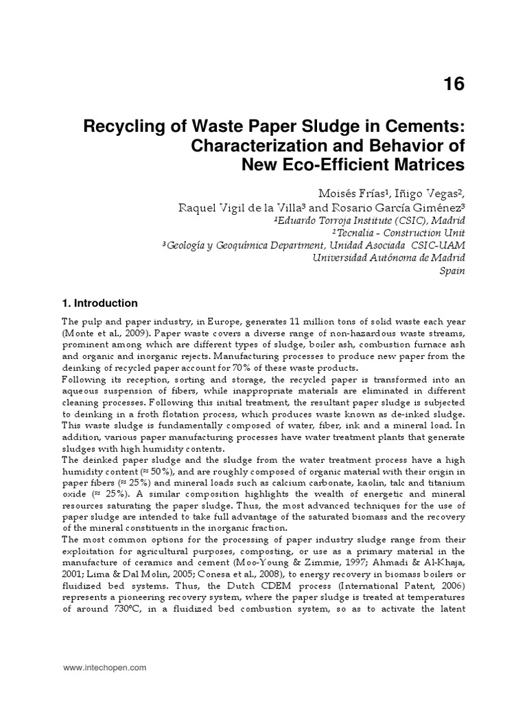Characterization of Activated Waste Paper Sludge and its Potential as a ...