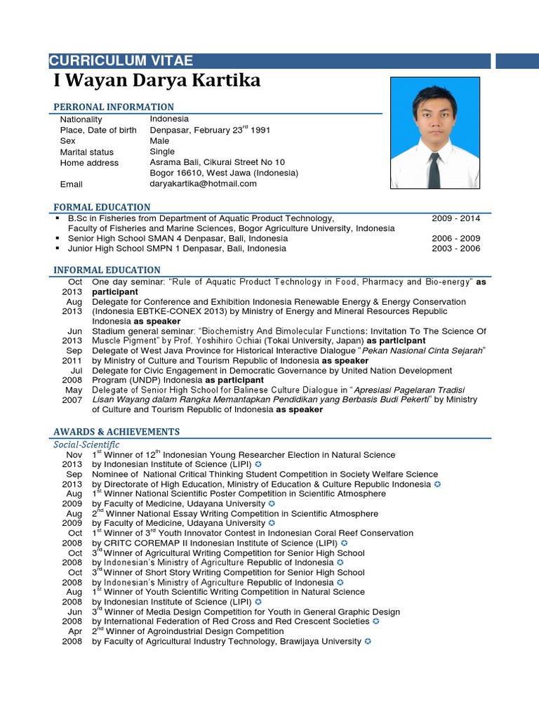 CV - I Wayan Darya Kartika - Update 08-May-2014 PDF | PDF | Indonesia | Biomaterial