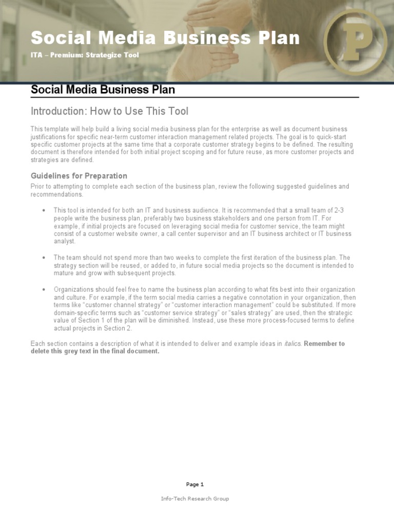 Social Media Business Plan Template | PDF | Social Media Marketing ...