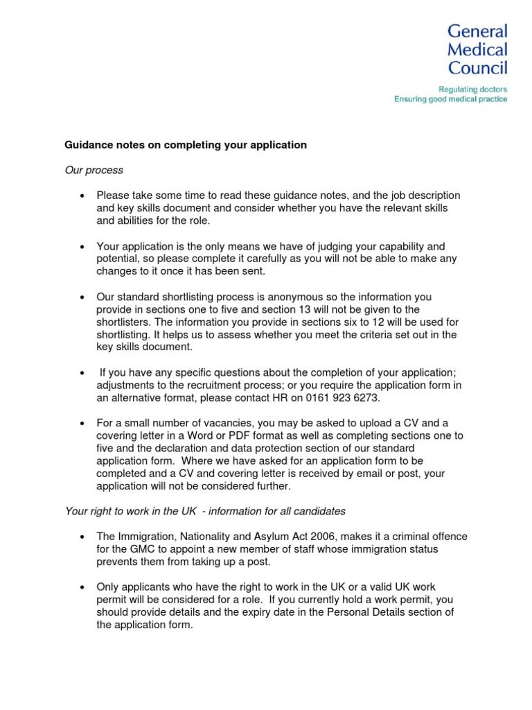 GMC Application Guidance Notes | PDF | Recruitment | Justice