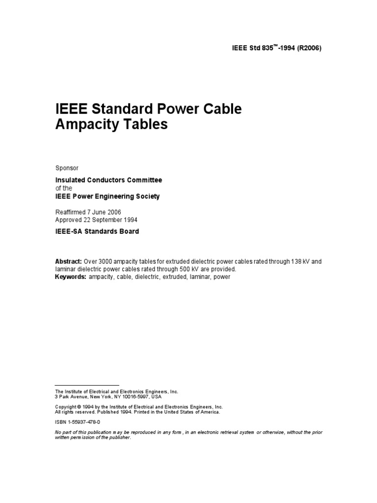 Previews IEEE 835-1994 Pre | PDF | Cable | Institute Of Electrical And ...