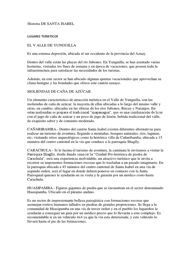 Historia de Santa Isabel | Descargar gratis PDF | Turismo | Alimentos
